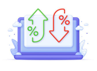 3d percent and arrow icon on computer Royalty Free Vector