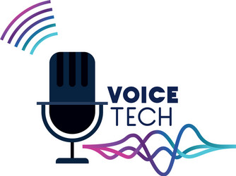 Voice tech label with microphone and sound wave Vector Image