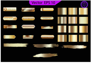 Gold icon golden web buttons set Royalty Free Vector Image