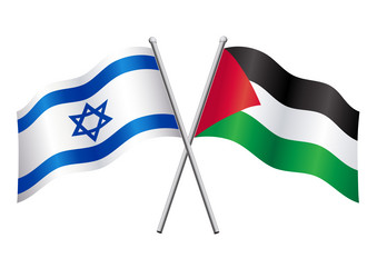 Israel and palestine handshake waving flags Vector Image