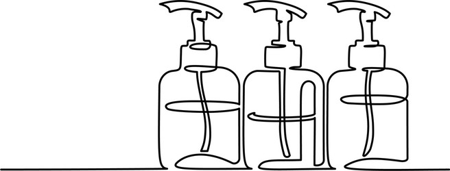 Cosmetic shampoo bottles continuous one line draw Vector Image