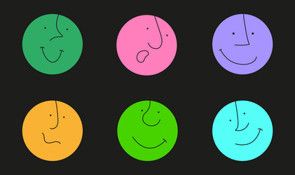 Funny round faces icon set in cartoon style Vector Image