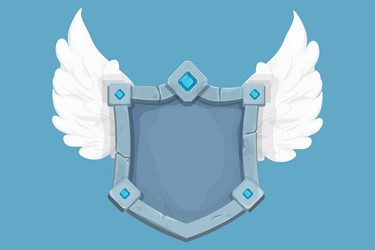 Stone shield frame with gemstones and wings game Vector Image