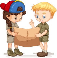 Little girl on log reading a map Royalty Free Vector Image