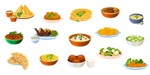 Cartoon set of traditional indian food Royalty Free Vector
