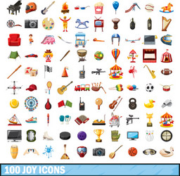 100 fun icons set cartoon style Royalty Free Vector Image