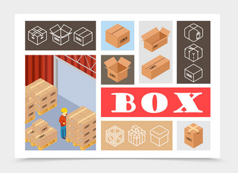 Warehouse inside isometric composition Royalty Free Vector