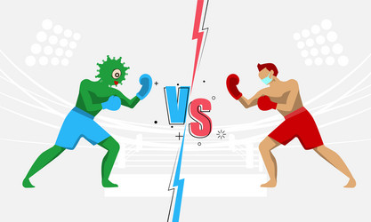 Boxer man vs corona at boxing ring arena Vector Image