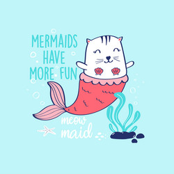 Hand drawing mermaid cat Royalty Free Vector Image