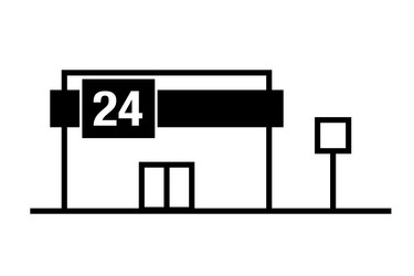 Convenience store silhouette icon or 24 hour store