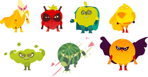 Set of fruit and berry hero superhero characters Vector Image