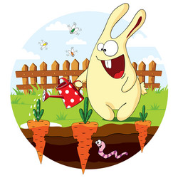 Cartoon rabbit with carrot plant in the garden Vector Image