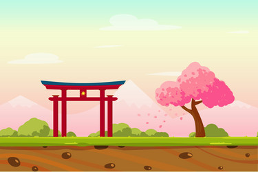 Cartoon spring japan landscape as game background Vector Image