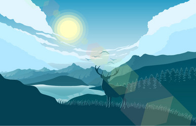 Deer or elk moose on cliff at midnight landscape Vector Image