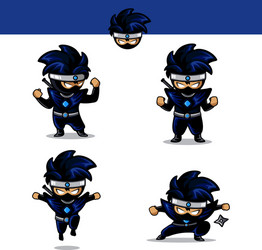 Blue cartoon little ninja stand from side Vector Image