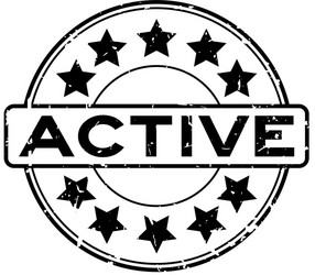 Grunge red active word with star icon round Vector Image