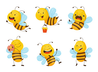 Cute cartoon bee honey and bees child characters Vector Image