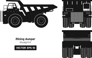 Blueprint of mining dumper side back and front Vector Image