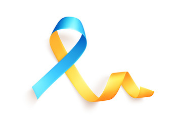 Heart shaped blue yellow ribbon over white Vector Image