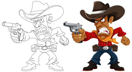 Angry cowboy holding gun cartoon character Vector Image