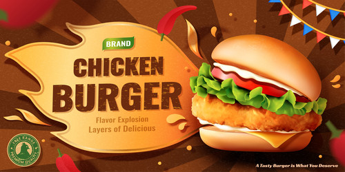 Delicious fried chicken burger set Royalty Free Vector Image