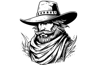 Cowboy bust or head on hat in engraving style Vector Image
