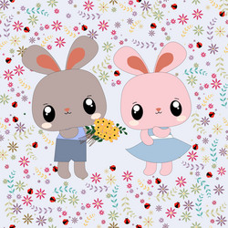 Cute rabbit bunny in flower seamless pattern Vector Image