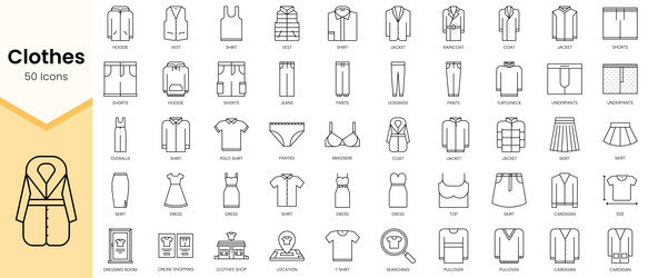 Set of clothes icons simple line art style Vector Image