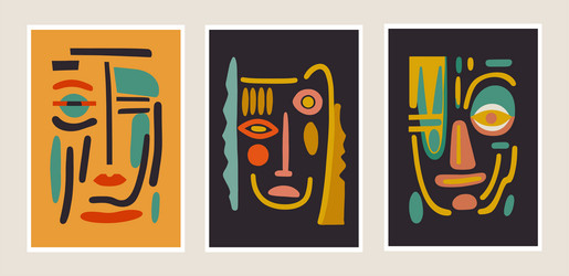 Set of contemporary art posters native face mask Vector Image