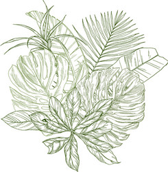 Sketch composition with tropical leaves Royalty Free Vector