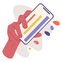 Cartoon hands holding smartphone human hand touch Vector Image