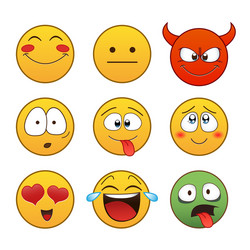 Cute cartoon emoticons emoji icons set Royalty Free Vector