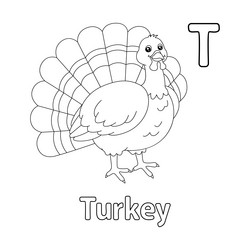 Turkey animal tracing letter abc coloring page t Vector Image