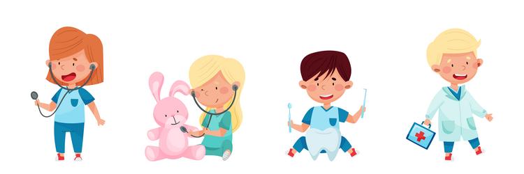 Kid character playing doctors and nurse set Vector Image