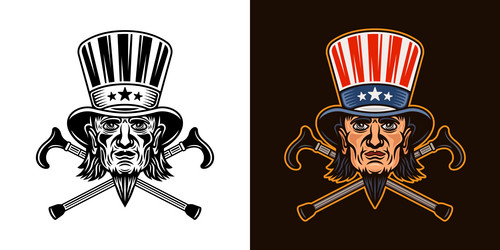 Uncle sam head man in cylinder hat with Royalty Free Vector