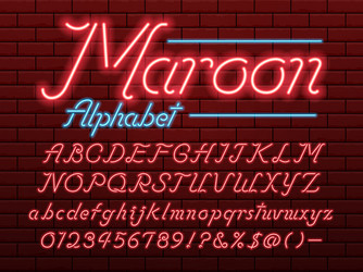 Glowing neon script alphabet font Royalty Free Vector Image