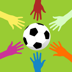 Hands around a soccer ball Royalty Free Vector Image