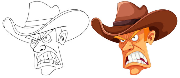 Angry cowboy cartoon with doodle outline Vector Image