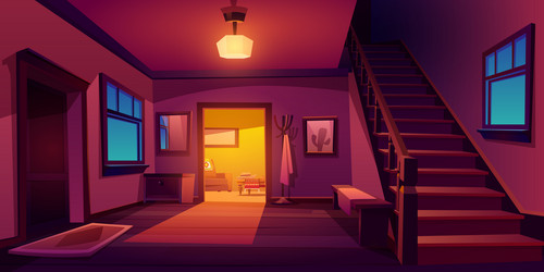 Interior of bedroom with furniture at night Vector Image