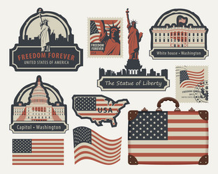 Stamps with different landmarks Royalty Free Vector Image