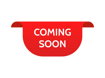 Coming soon promo labels red ribbons bage Vector Image