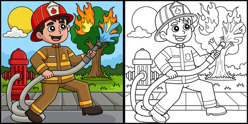 Firefighter rappelling coloring page Royalty Free Vector
