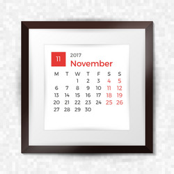 Realistic square picture frame with calendar Vector Image