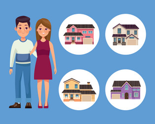 Four fronts houses Royalty Free Vector Image - VectorStock