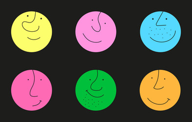 Funny round faces icon set in cartoon style Vector Image