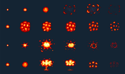Pixel art explosions game icons set comic boom Vector Image