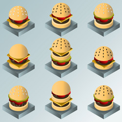 Fast food color gradient isometric icons Vector Image