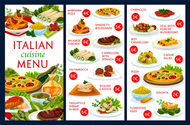 Italian cuisine menu cover food dishes and meals Vector Image