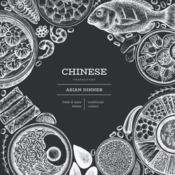 Chinese dish chalk board hand drawn isolated Vector Image