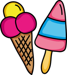 Delicious ice cream in cone and stick Royalty Free Vector